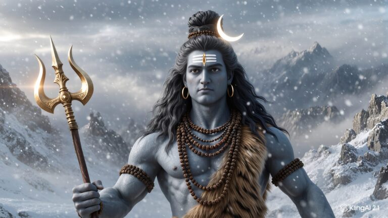 Calm Lord Shiva in Snowy Mountains with Trishul - Saty Sanvaad